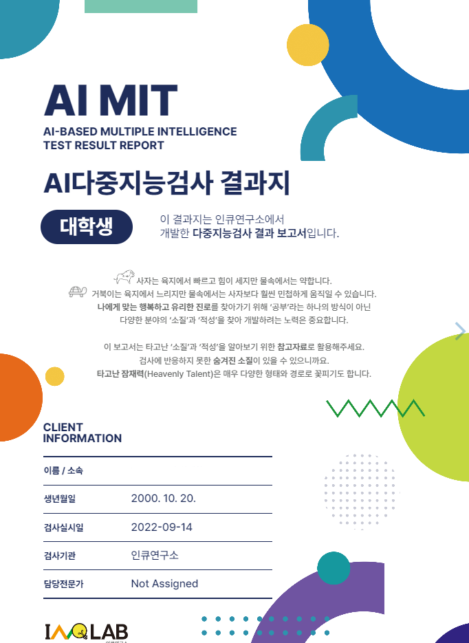 AI 다중지능검사 인큐연구소 - AIMIT